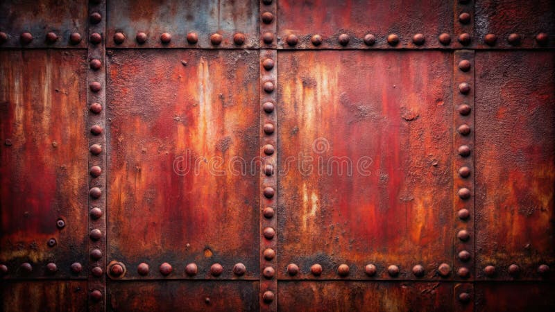 Rustic Red Metal Panel with Weathered Texture and Rivets. Generative AI ...