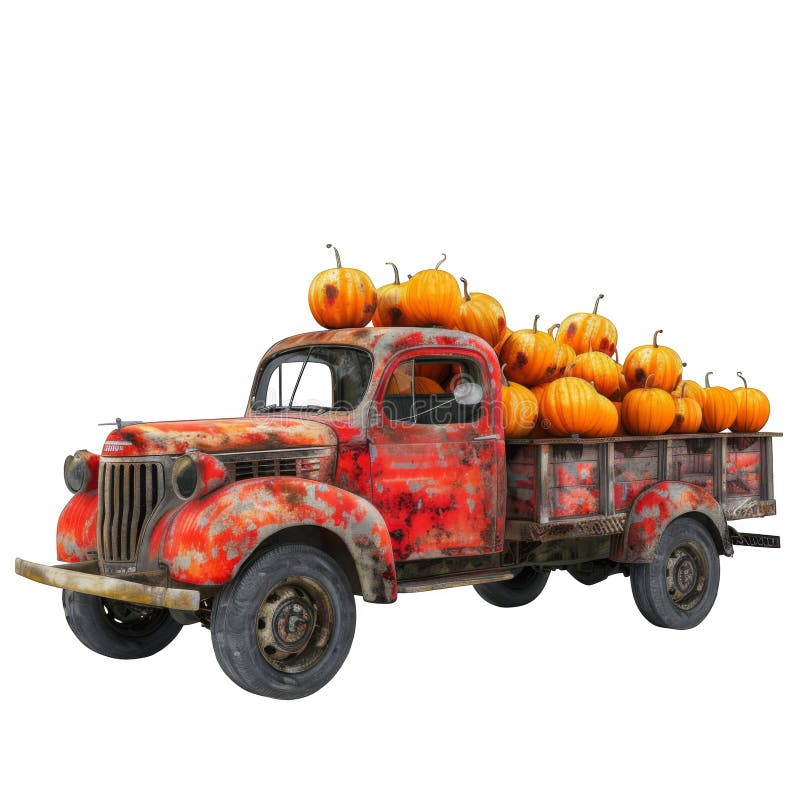 A Rustic Red Pickup Truck Loaded with Pumpkins Stock Image ...