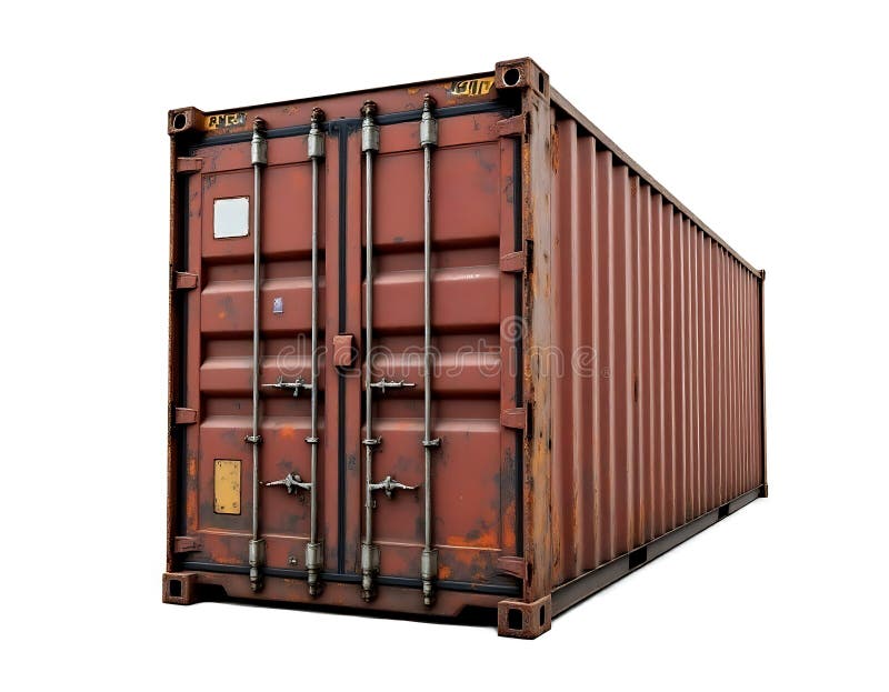 Rustic Red Shipping Container Isolated on White Background, Stock ...
