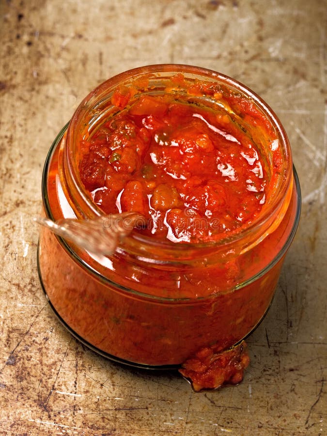 Rustic red tomato salsa stock image. Image of closeup - 47986343