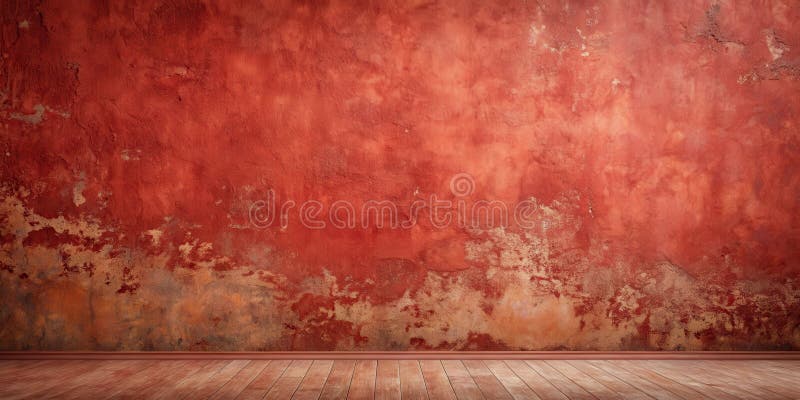 Rustic Red Wall with Aged Wooden Floor Ideal for Design Projects and ...