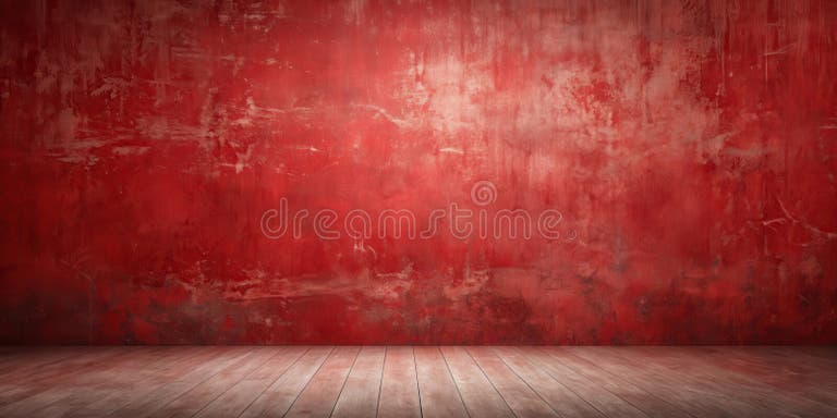 Rustic Red Wall and Weathered Wooden Floor Interior Room Setting Ideal ...