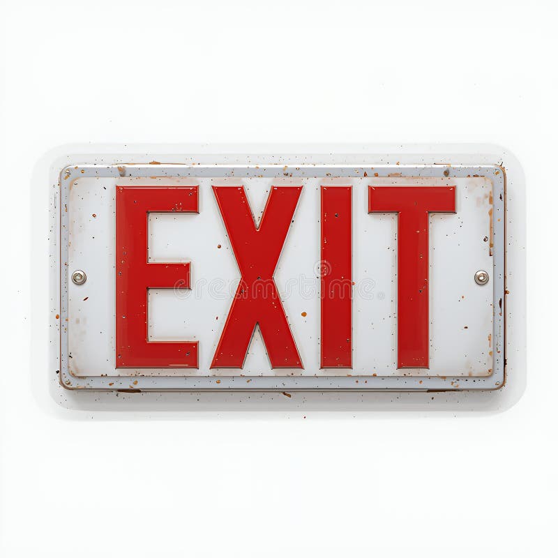 Rustic Red and White Metal Exit Sign on White Background Stock ...