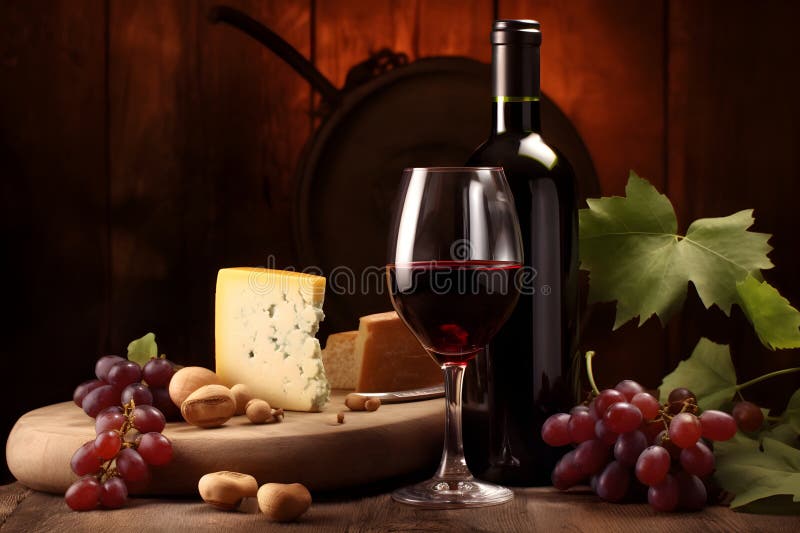 Rustic Red Wine Tasting Served with Cheese and Snacks, Generative AI ...