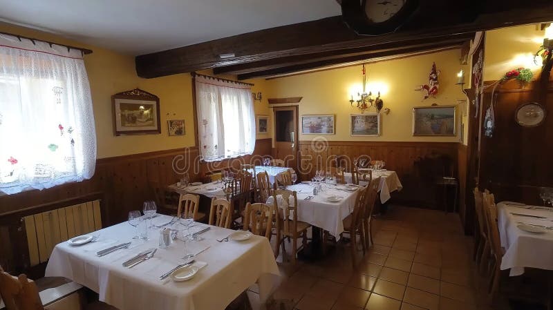 Rustic Restaurant Dining Room Tables Set for Lunch Stock Image - Image ...