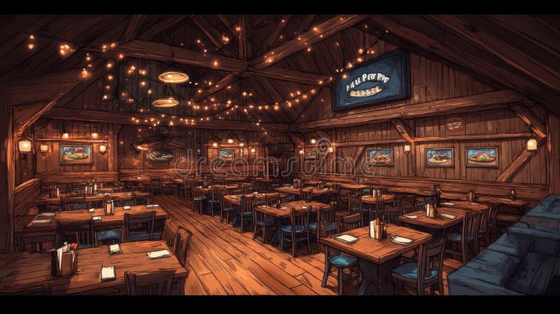 Rustic Restaurant Interior Design Stock Illustration - Illustration of ...