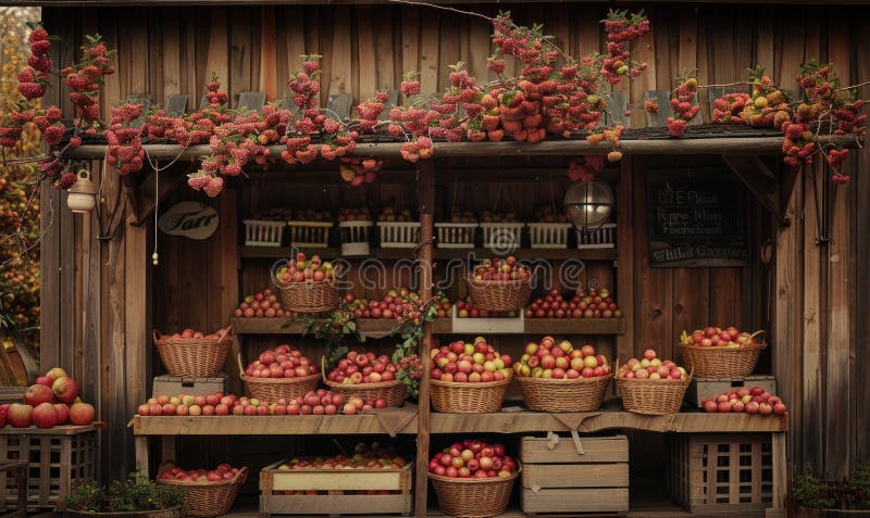 Rustic Roadside Stand with Baskets of Apples for Sale Stock Photo ...