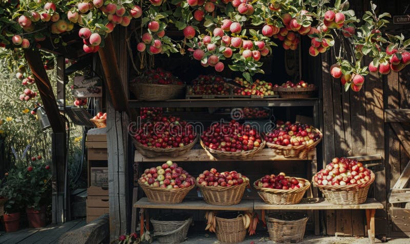 Rustic Roadside Stand with Baskets of Apples for Sale Stock Photo ...