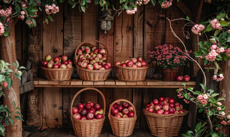 Rustic Roadside Stand with Baskets of Apples for Sale Stock Image ...