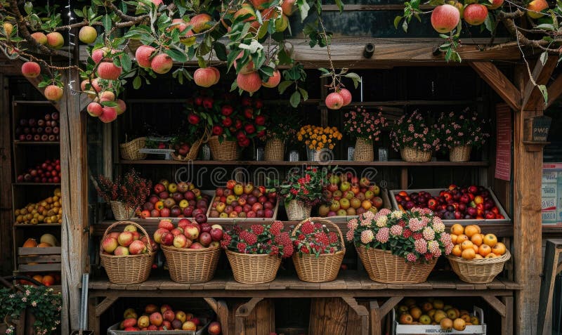 Rustic Roadside Stand with Baskets of Apples for Sale Stock Image ...