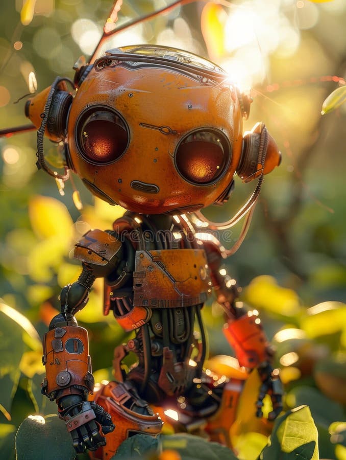Rustic Robot in Natural Sunlight an Adorable Rustic Robot Enjoying the ...