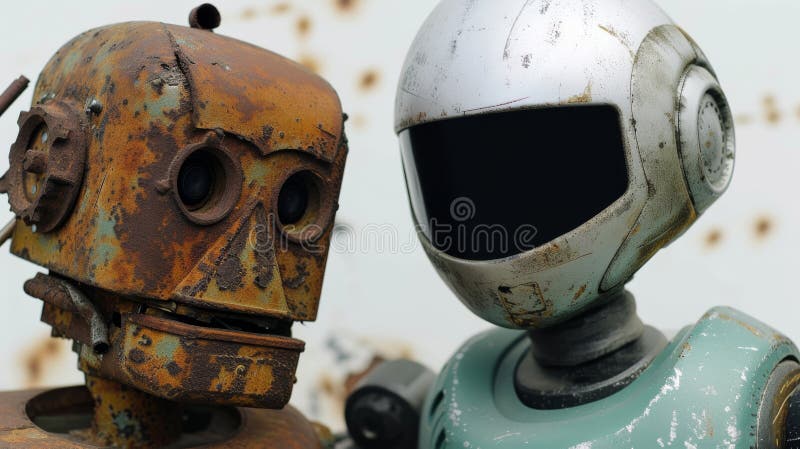 Rustic and Modern Robot Face-Off Stock Photo - Image of robots ...