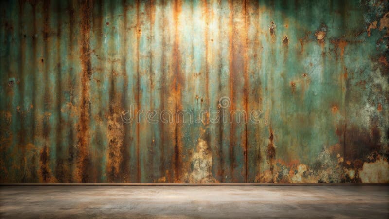 Rustic Room with Aged Metal Wall and Concrete Floor Ideal for Design ...