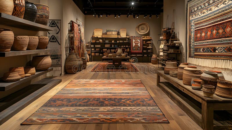Rustic Room Displaying Woven Rugs and Baskets in a Cozy Interior ...
