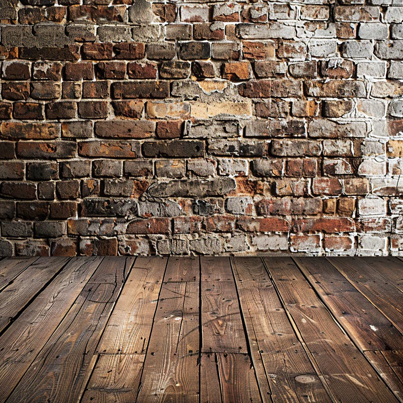 Rustic Room Interior with Aged Brick Wall and Wooden Floor Stock ...