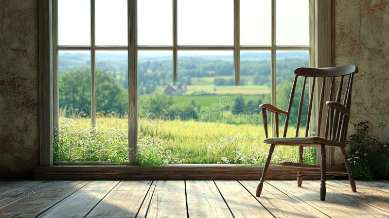 Rustic Room with Rocking Chair, Large Window Showing Idyllic ...