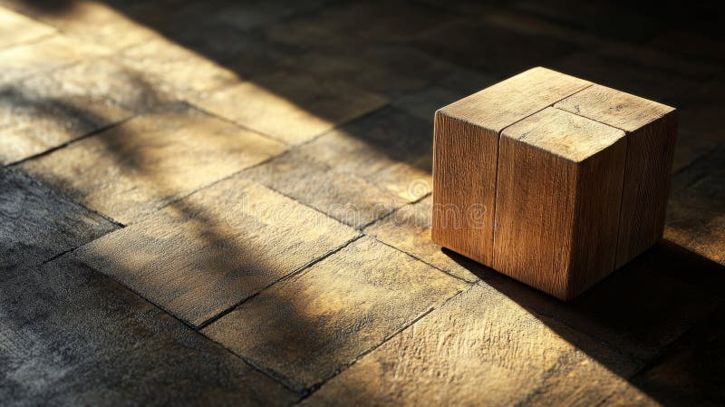 In a Rustic Room, a Wooden Cube is on Display, Basked in Sunlight ...