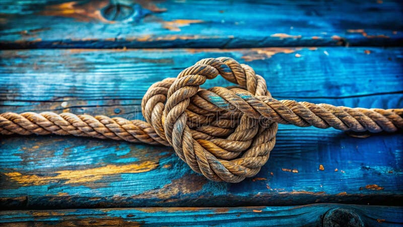 Rustic Rope Knot on Weathered Blue Wood a Documentary Photography Study ...