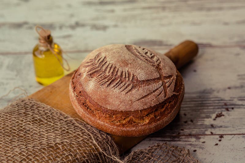 Rustic round bread stock photo. Image of bake, food - 153361040
