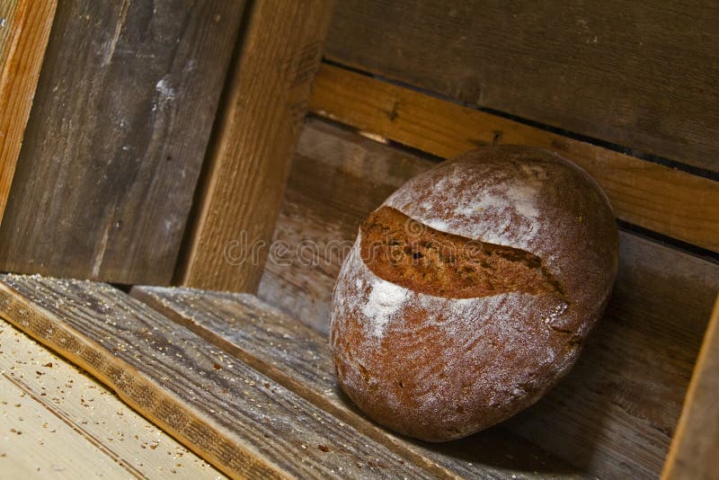 Rustic Round Bread at Wooden Shelf Stock Image - Image of healthy ...