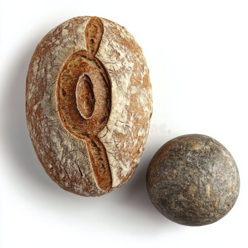 Unique Round Bread and Stone Comparison Showcasing Texture and Shape in ...