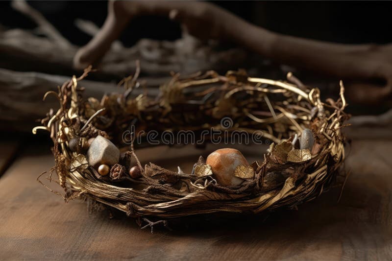 Rustic Royal Crown Woven from Twigs and Earthy Elements. Generative AI ...