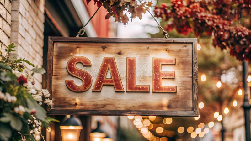 Rustic Sale Sign with Autumn Decor Stock Illustration - Illustration of ...