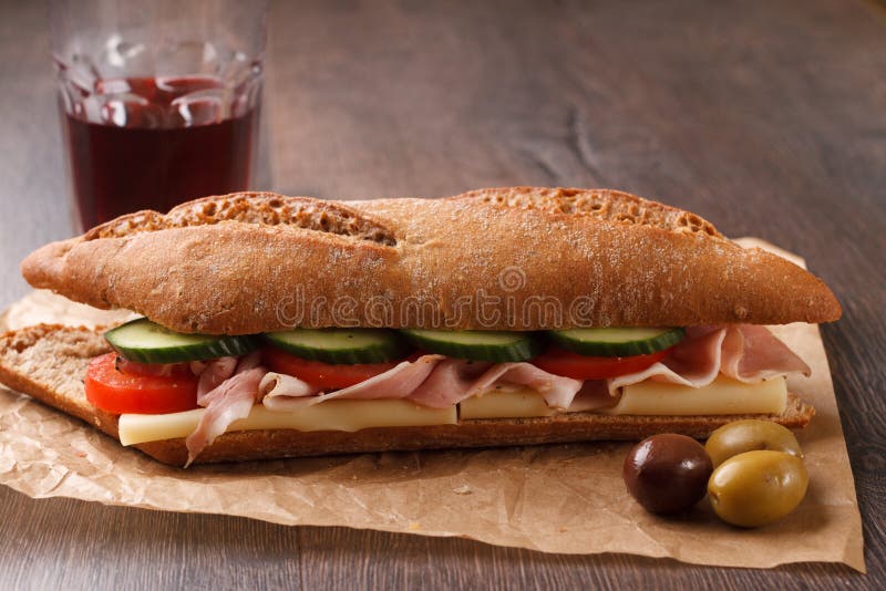 Rustic sandwich stock image. Image of cheese, green, meat - 42745197