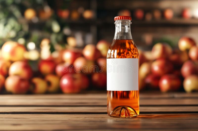 A Rustic Scene Featuring a Clear Bottle of Apple Cider Placed on a ...