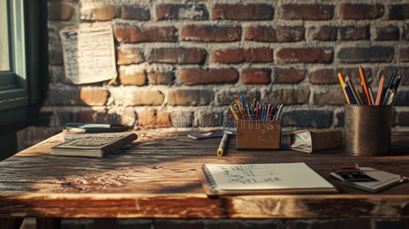Rustic School Supplies on Vintage Table Stock Illustration ...