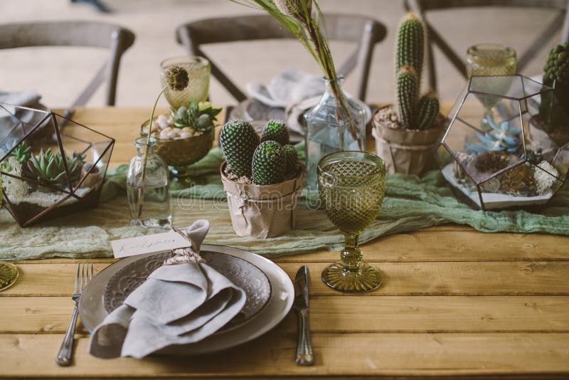 Rustic Serving with Wood and Plant Decor Stock Image - Image of decor ...