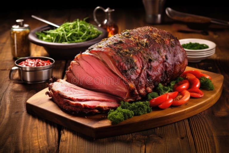 Rustic Setup of Smoked Beef Brisket on a Aged Wooden Table Stock Photo ...
