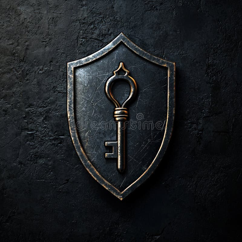 Rustic Shield with Antique Key Emblem Stock Image - Image of weathered ...