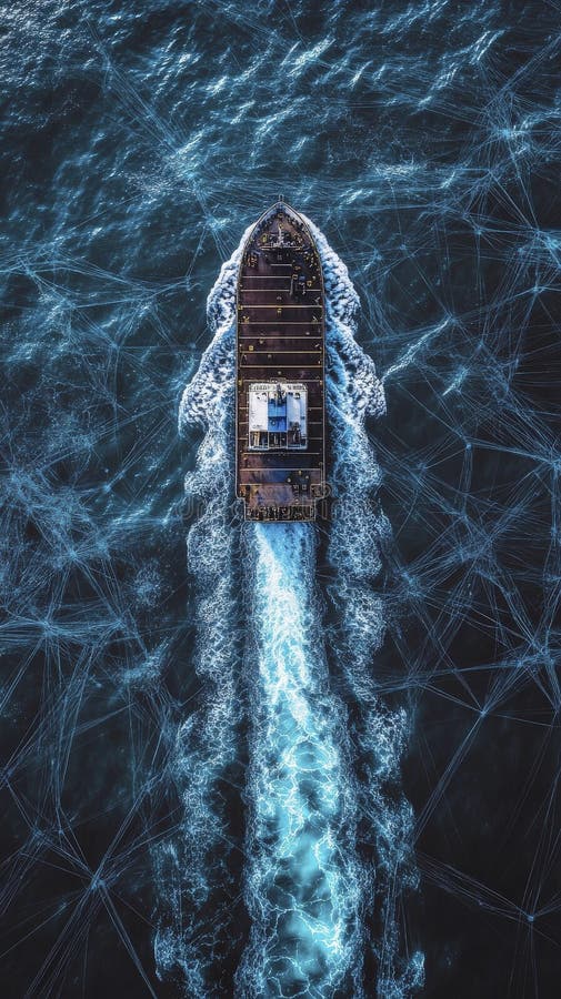Rustic Ship Traversing through Digital Water Matrix Stock Illustration ...