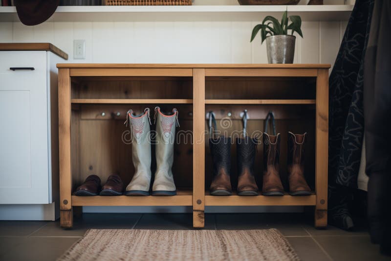 A Rustic Shoe Rack with Leather Boots Inside a Closet Stock Image ...