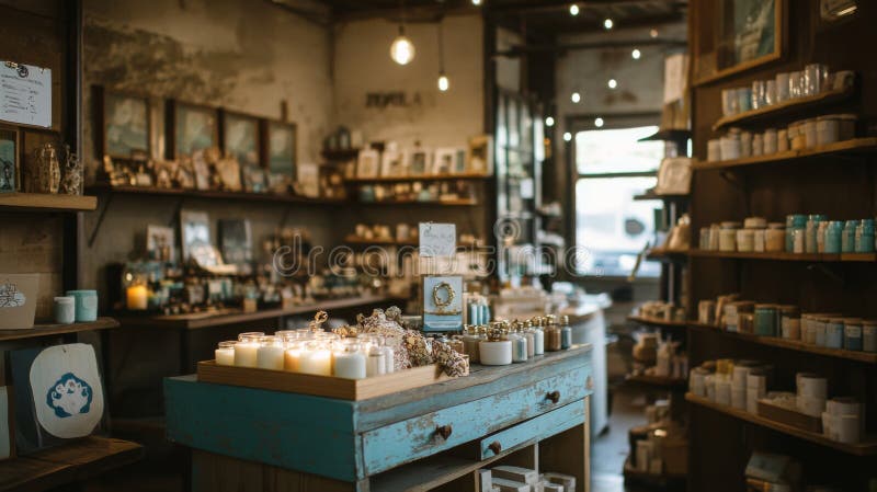 Rustic Shop Interior with Candles and Vintage Items Stock Illustration ...