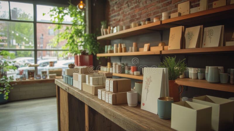 Rustic Shop Interior with Wooden Shelves and Crafts Stock Illustration ...