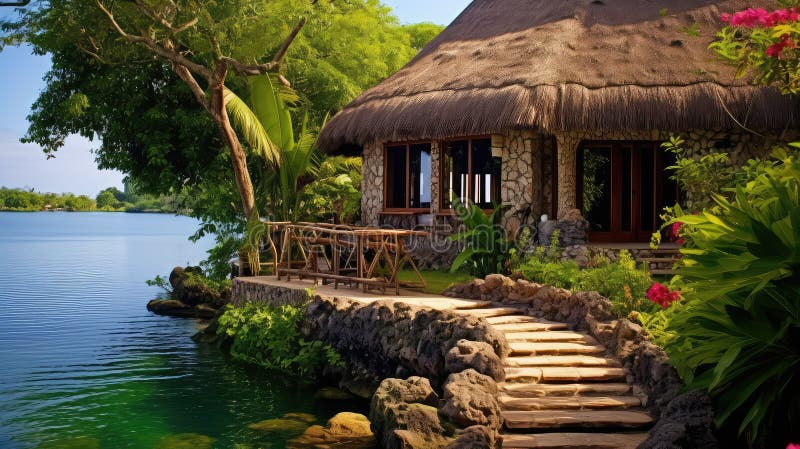 Rustic shore house stock image. Image of rustic, stone - 361493717