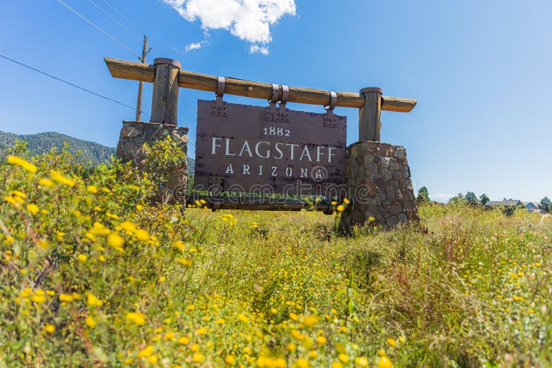 Rustic Sign at the Town Limits of Flagstaff, Arizona Stock Photo ...
