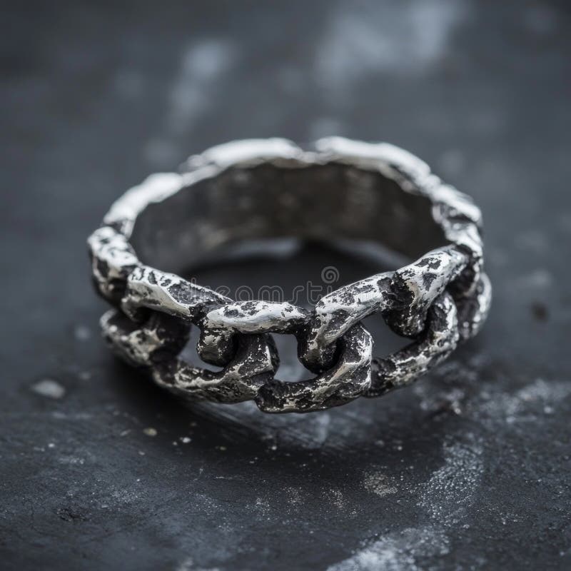 Rustic Silver Chain Link Ring on Dark Background Stock Photo - Image of ...