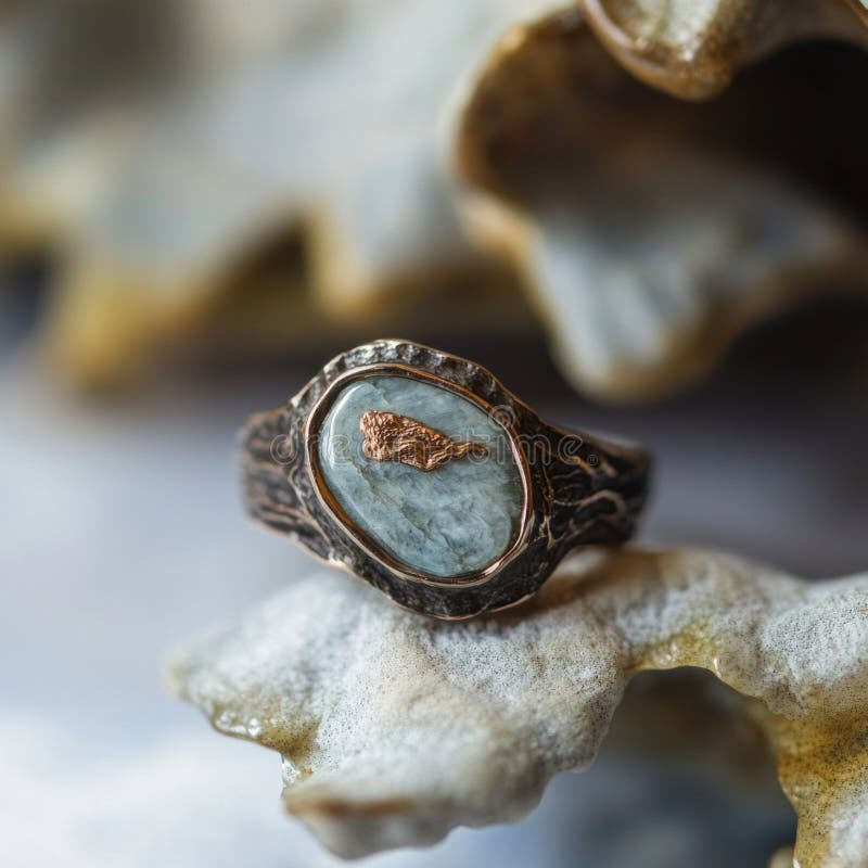 Rustic Silver Ring with Blue Gemstone and Gold Accent on Textured ...