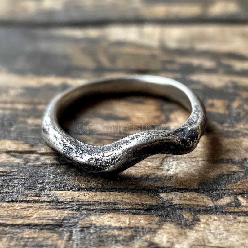 Rustic Silver Ring on Textured Wooden Surface Stock Image - Image of ...