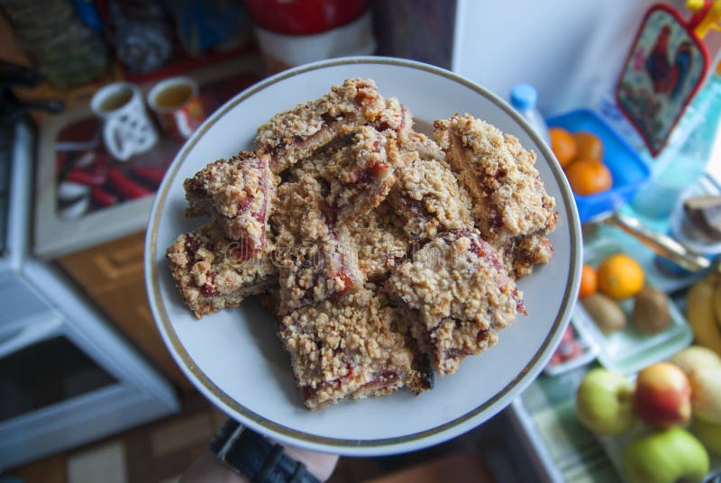 Rustic Simple Crumble on Plate for Breakfast with Raspberries ...