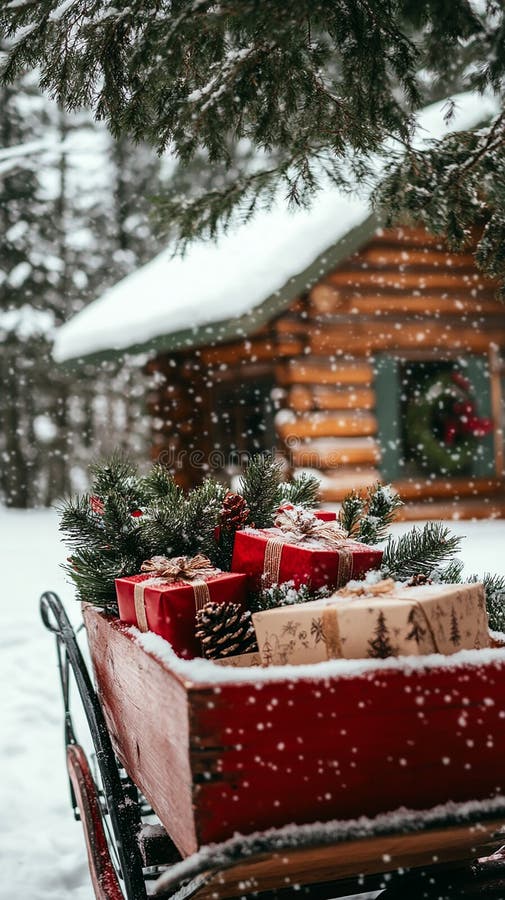 "Rustic Sleigh Filled with Presents in a Festive Setting" Stock ...