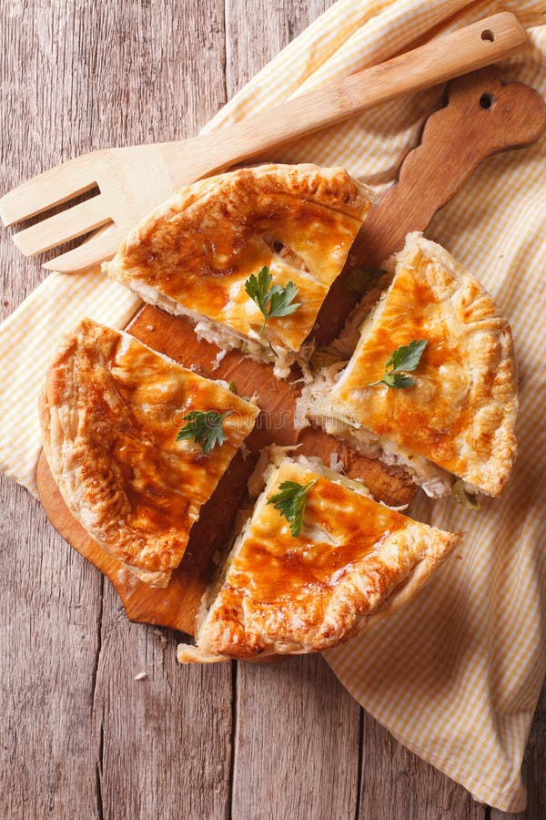 Rustic Sliced Chicken Pie Close-up on the Table. Vertical Top Vi Stock ...
