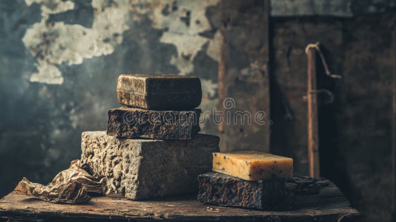Rustic Soap Bars Stacked on Vintage Wooden Surface Stock Photo - Image ...