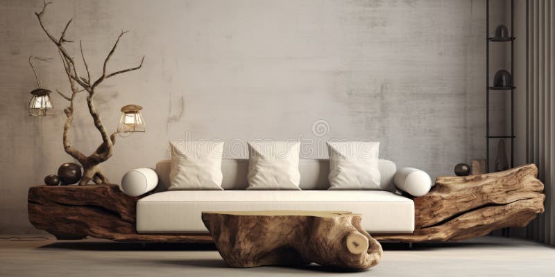 Rustic Sofa Made of Tree Root Ball and Tree Trunk Decorative Column ...