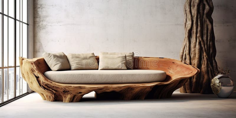 Rustic Sofa Made of Tree Root Ball and Tree Trunk Decorative Column ...