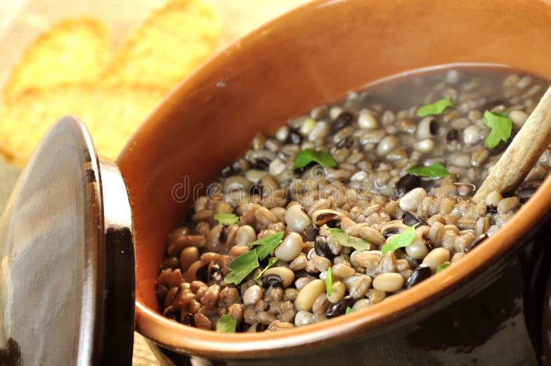 Rustic Soup of Beans and Spelt Stock Photo - Image of saucepan ...