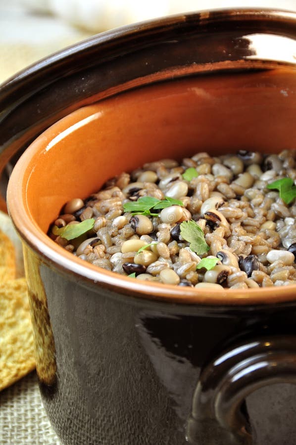 Rustic Soup of Beans and Spelt Stock Image - Image of bread, chickpeas ...